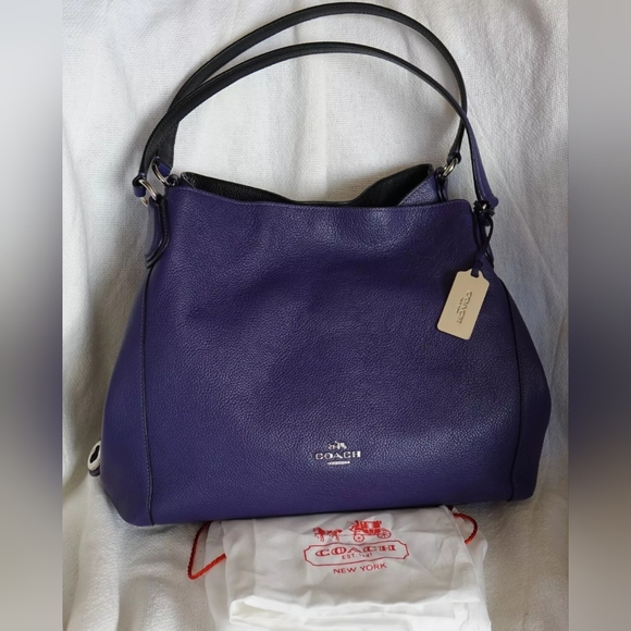 Coach | Bags | Coach Edie 3 Purple Polished Pebbled Leather Shoulder ...